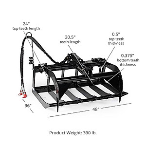 Titan Attachments 48in Economy Skid Steer Root Grapple Bucket Attachment, 3/8in Thick Steel Frame, Quick Tach Mounting System