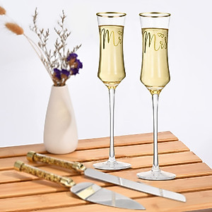 ROXBURGH Champagne Flutes Glasses Set of 2, Hand Blown Crystal Wedding Toasting Flutes for Bride and Groom, Long Stem Mr and Mrs Champagne Glasses for Wedding Engagement Anniversary Christmas Gifts