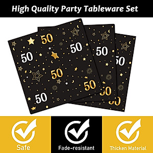 gisgfim 96 Pcs 50th Birthday Party Supplies Paper Plates Napkins Golden Happy Fifty Theme 50th Birthday Decorations Favors for Man and Women Serves 24
