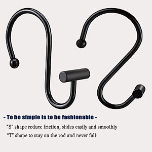 Gracelife Black Rust Resistant Metal T-Bar Shower Curtain Rings, Set of 12