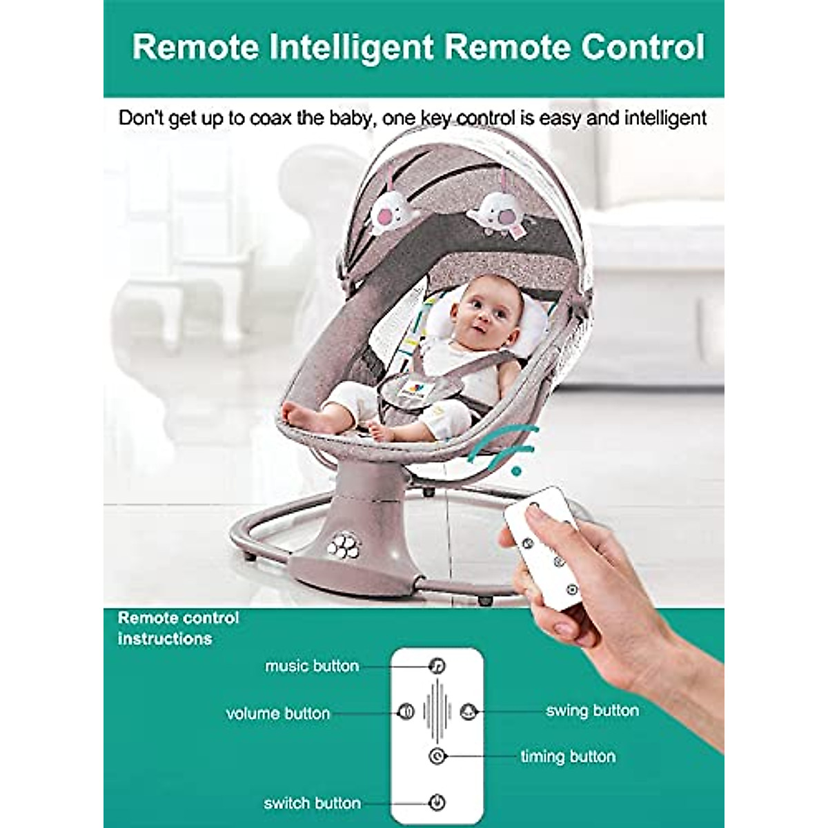 Baby Bouncer Baby Cradle Portable Swing Infant Motorized Adjustable Rocker with Bluetooth Music Speaker and 5 Swaying Gears Preset Lullabies and Smooth Remote Control (Pink)