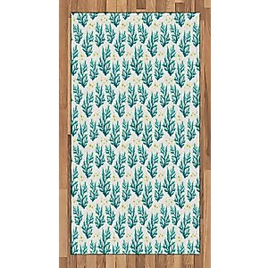 Ambesonne Nautical Area Rug, Underwater Composition Corals and Fish Silhouettes, Flat Woven Accent Rug for Living Room Bedroom Dining Room, 2.6' x 5', Teal Yellow