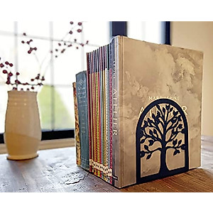 MAXFOUNDRY Bookends Pair - Book Ends to Hold Books, Tree of Life - Home, Office & Bookshelf Decorative Book Stopper - Rust-Proof Metal & Anti-Slip - Shelves Bookend Holder - Black