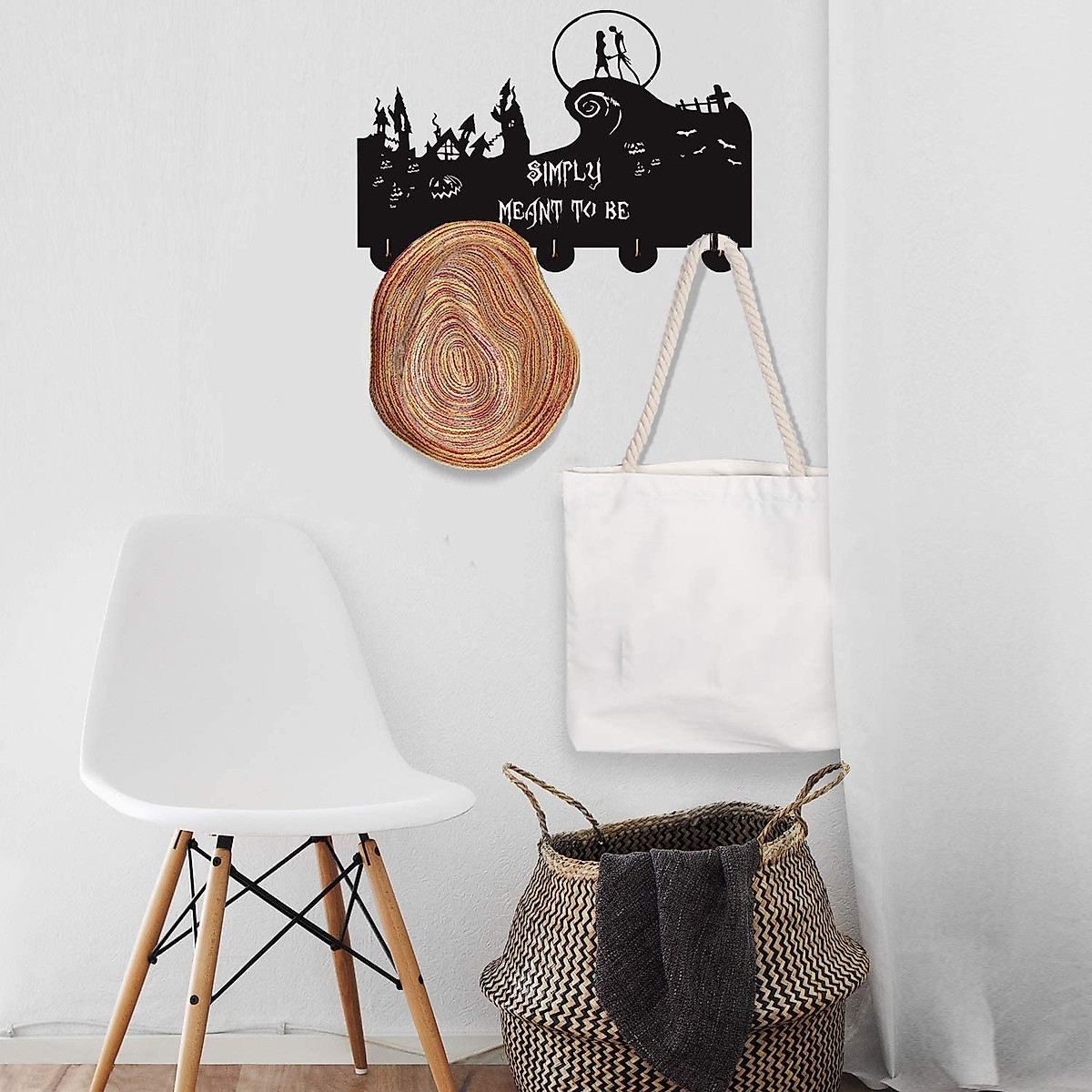 QianZhou-Uk Christmas Halloween Nightmare Decor Key Holder Wall Mounted Hooks for Decorative with 5 Black Metal Organizer Rack Hanger Entryway, Front Door, Hallway, 12X8.2inches (B)