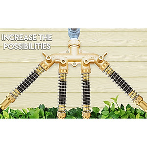 Morvat Brass Coiled Garden Hose Kink & Strain Protector, Hose Extension Connector for Outdoor Water Valve & Faucet, Adapter & Attachment with ¾” Standard Threading, Includes 8 Washers & Tape, 4 Pack