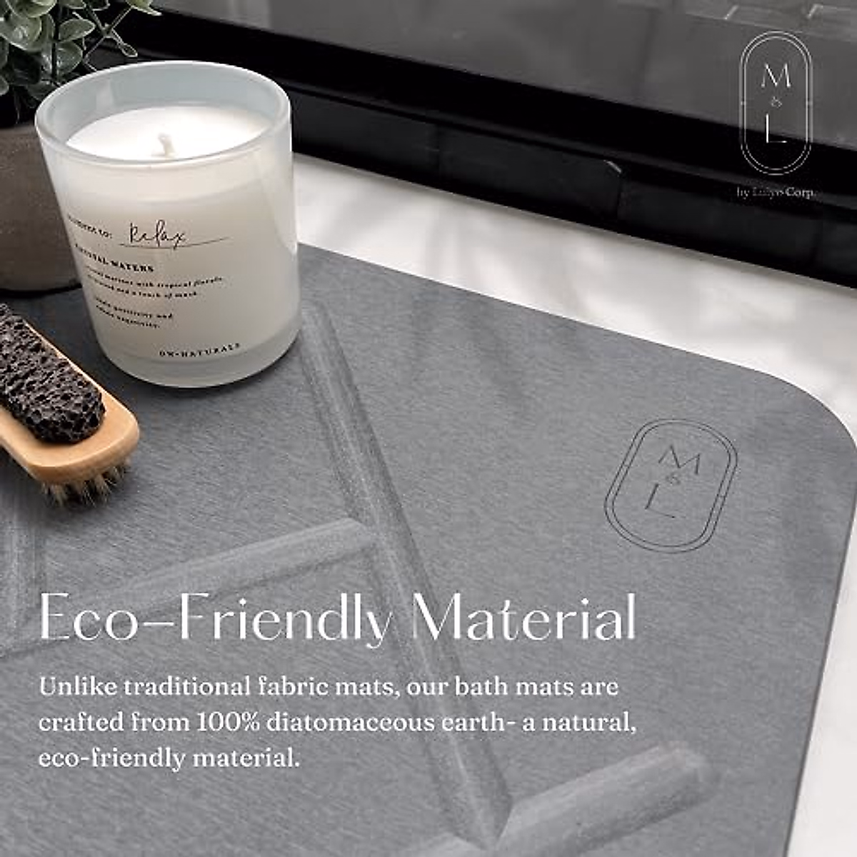 M&L Premium Stone Bath Mat Large - Double Sided, Non-Slip Fast-Drying Mat for Kitchen Counter, Tub & Bathroom Floor - Super Absorbent Diatomaceous Earth Shower Mat - Home Decor & Modern Accessories