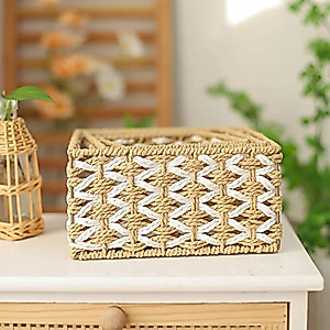 Storage Baskets Set 3 -Stackable Woven Basket Paper Rope Organizing Baskets Set Handmade Decorative Home Storage Bin for Makeup/Closet/Bathroom/Bedroom (off white)