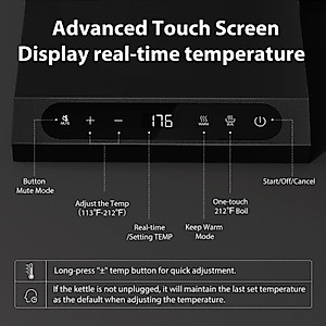 Gooseneck Kettle with Temperature Control, Aromaster Electric Coffee Tea Kettle,Stainless Steel,2H Keep Warm,1200 Watt Quick Heating Electric Tea Pot for Family,Auto Shut-Off,0.9L Black