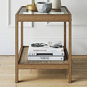 Nathan James Nash Modern Solid Wood Accent End or Side Table, Light Brown/Glass 18 in x 18 in x 22 in