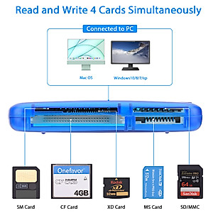 Onefavor SmartMedia Cards Reader Writer, All-in-1 USB Universal Multi Card Adapter Slim Hub Read Smart Media SD, XD, CF, MMC, MS Pro Duo, Camera Flash Memory Cards Reader for Windows, Mac, Linux
