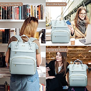 LOVEVOOK Leather Laptop Backpack for Women 15.6 inch,Travel Backpack Purse Nurse Teacher Backpack Computer Laptop Bag,Professional College Business Work Bags Carry On Backpack with USB Port,Pink Blue