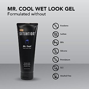 Hair Situation Mr. Cool Wet Look Hair Gel - Strong Hold, High Shine, Alcohol-Free, Clear Styling Formula, Anti-Humidity Frizz Control, Non-Flaking, Non-Greasy, Long-Lasting for All Hair Types 8 Fl Oz