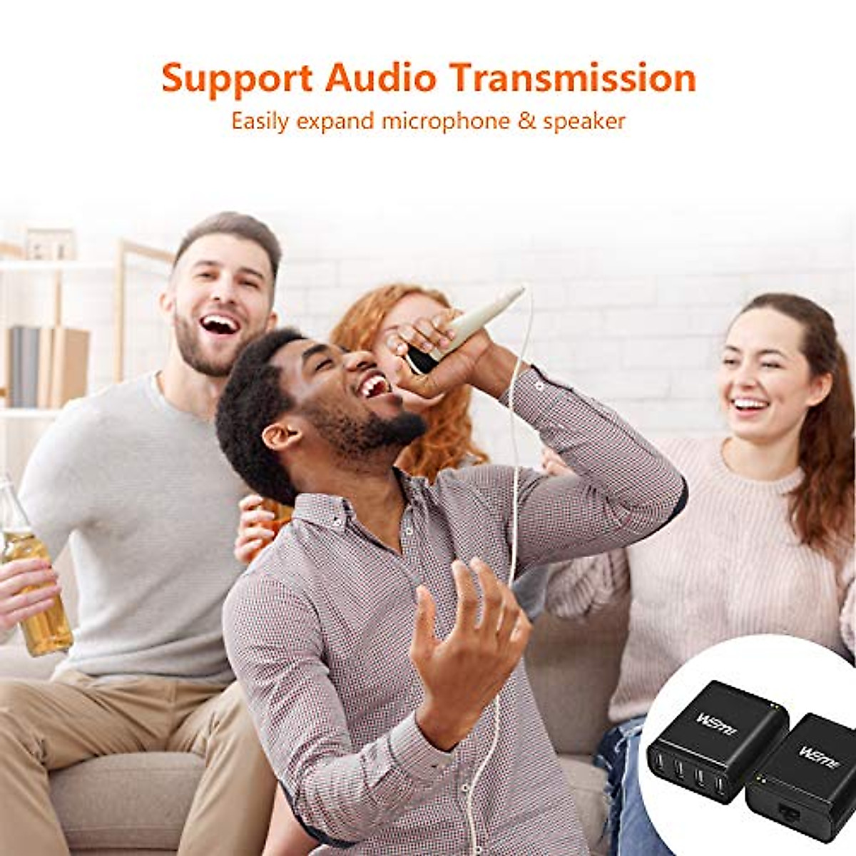 WEme USB Extender, 4-Port USB 2.0 Ethernet Extender Hub Over Cat5/ Cat5e/ Cat6 Cable Connection up to 60Meters/196FT, RJ45 Lan Extension with Power Adapter for Logitech Webcam, Camera, Speakerphone