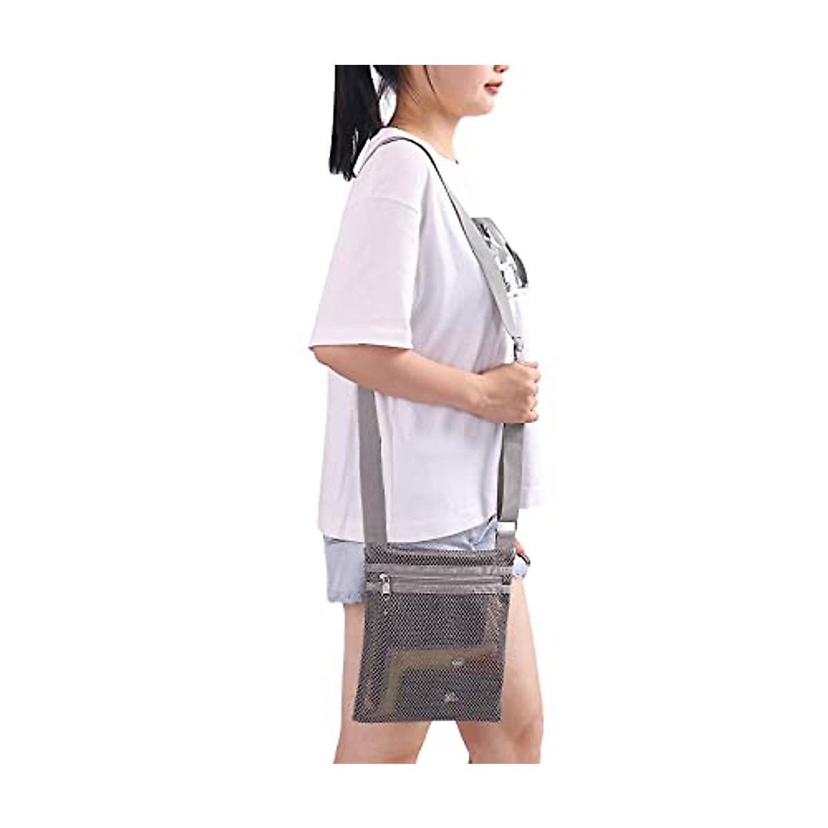 USPECLARE Heavy Duty Semi-Transparent small Mesh Purse, See Through Mesh Crossbody Bag (Grey)