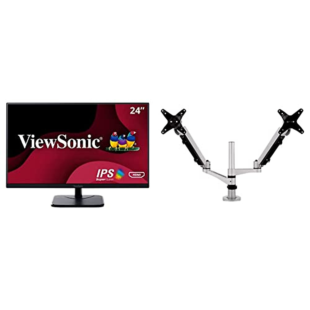 ViewSonic VA2456-MHD 24 Inch IPS 1080p Monitors and LCD-DMA-002 Spring-Loaded Dual Monitor Mounting Arm with Vesa Mount