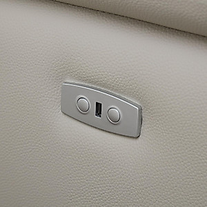 TURRIDU Oversized Genuine Leather L Shaped Sofa, Modern Electric Control Seat 3-Seater Couch with USB Interface, Power Recliner, Reclining Sectional Sofa with Console& Single Left Recliner, Beige