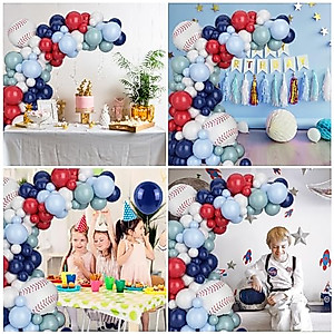 FunHot Baseball Balloon Arch Garland Kit, Navy Blue and Red Balloon Garland with White Balloons Baseball Foil Balloons Birthday Party for Men Boys Sports Baseball Graduation Party Decorations