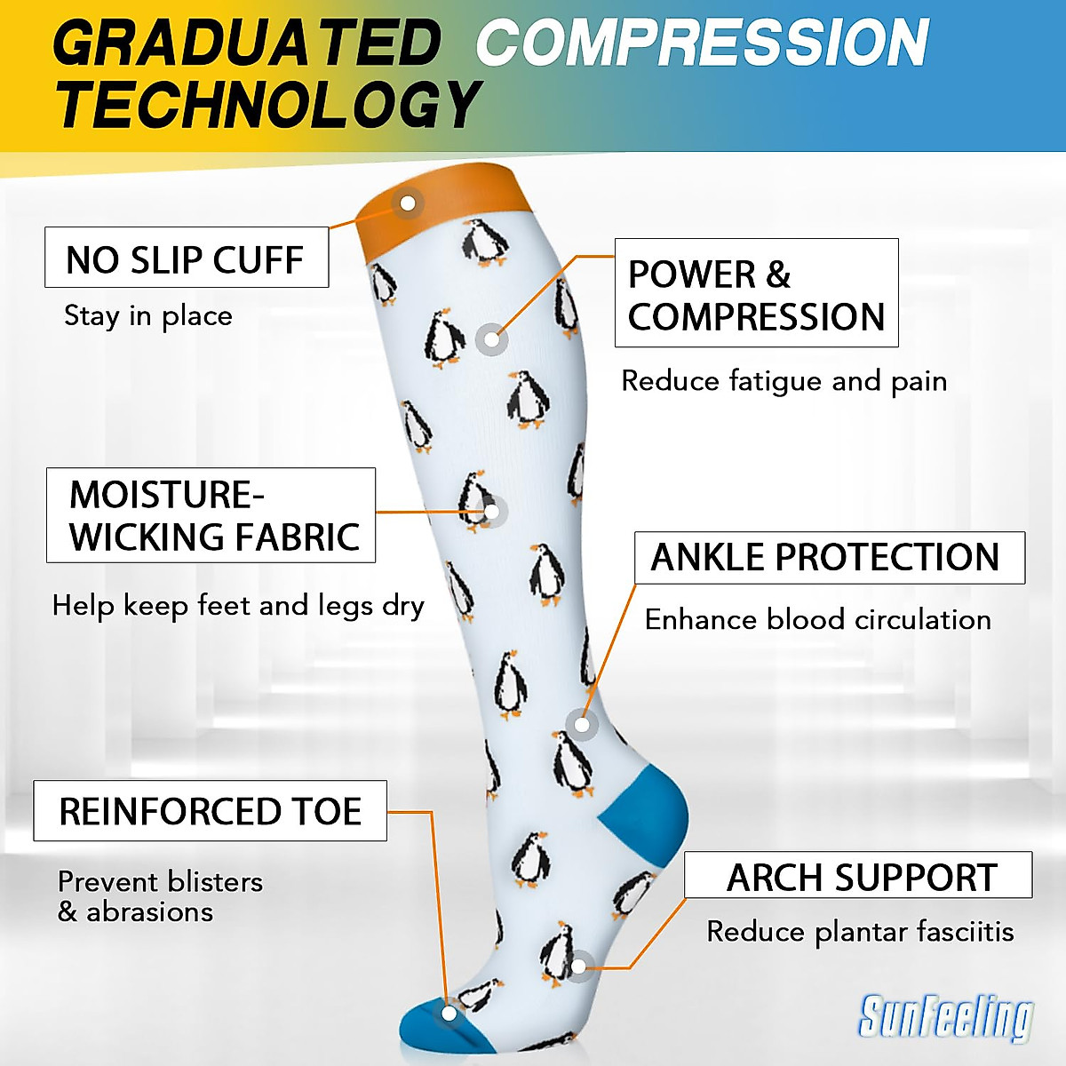 SunFeeling 6 Pairs Compression Socks for Women & Men Circulation, 20-30mmHg is Best Support for Running,Athletic,Sports,Small-Medium