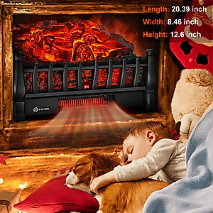 Electric Fireplace Logs Inserts Heater with Infrared Remote Controller 5 Flame Brightness 24h Timer Overheating Protection for Home and Office Decor Black