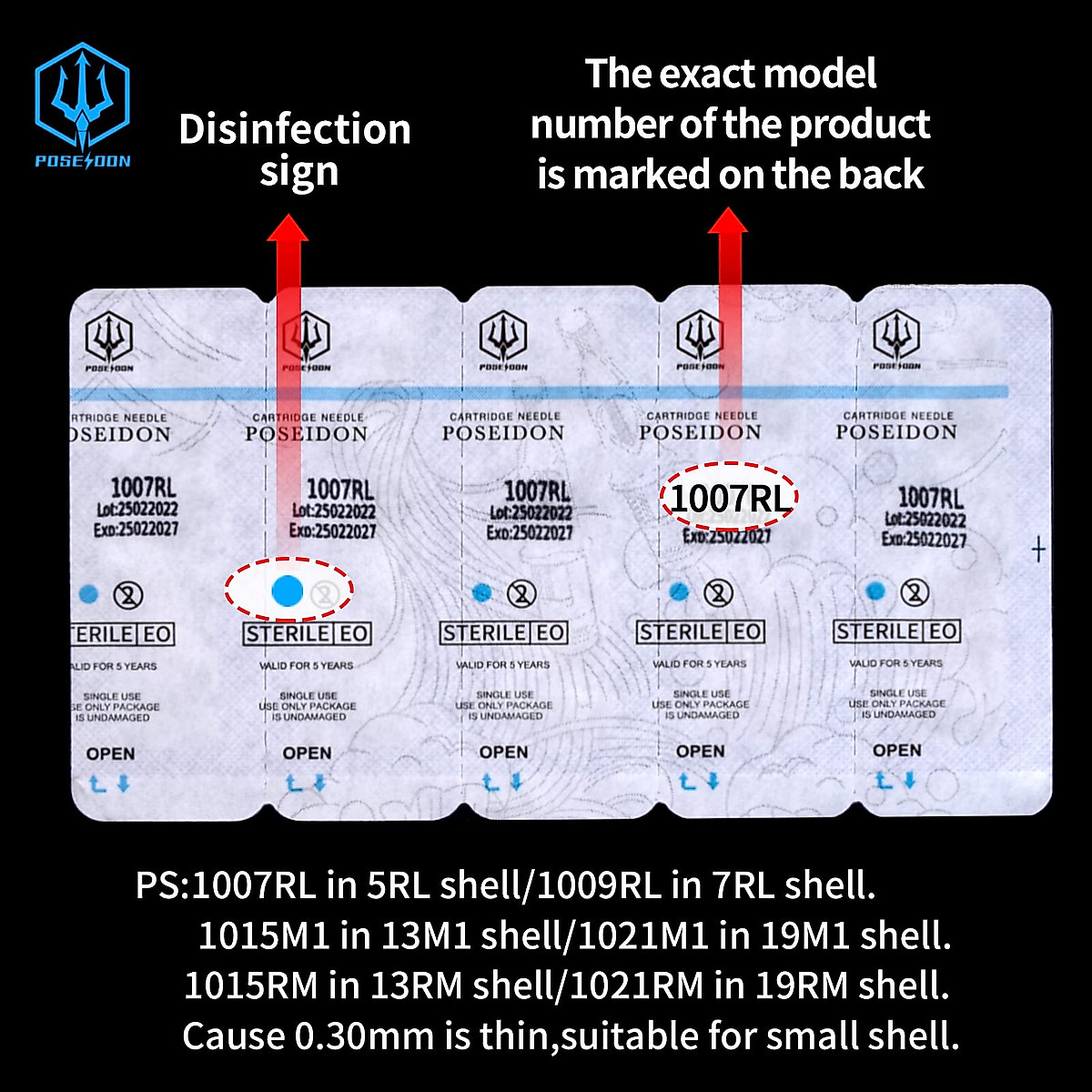 Poseidon Tattoo Cartridge Needles 50Pcs Assorted Mixed Size Round Liner Shader Magnum Curved/Round Mag 5rl 7rl 9rl 5rs 7rs 9rs 15m1 21m1 15cm 21cm Disposable Membrane Tattoo Needles