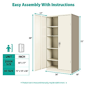 INTERGREAT Tall Metal Storage Cabinet, 72" Locking Steel Cabinet with Door and Shelves, Utility Cabinets for Office, Garage,Home,(Gray)