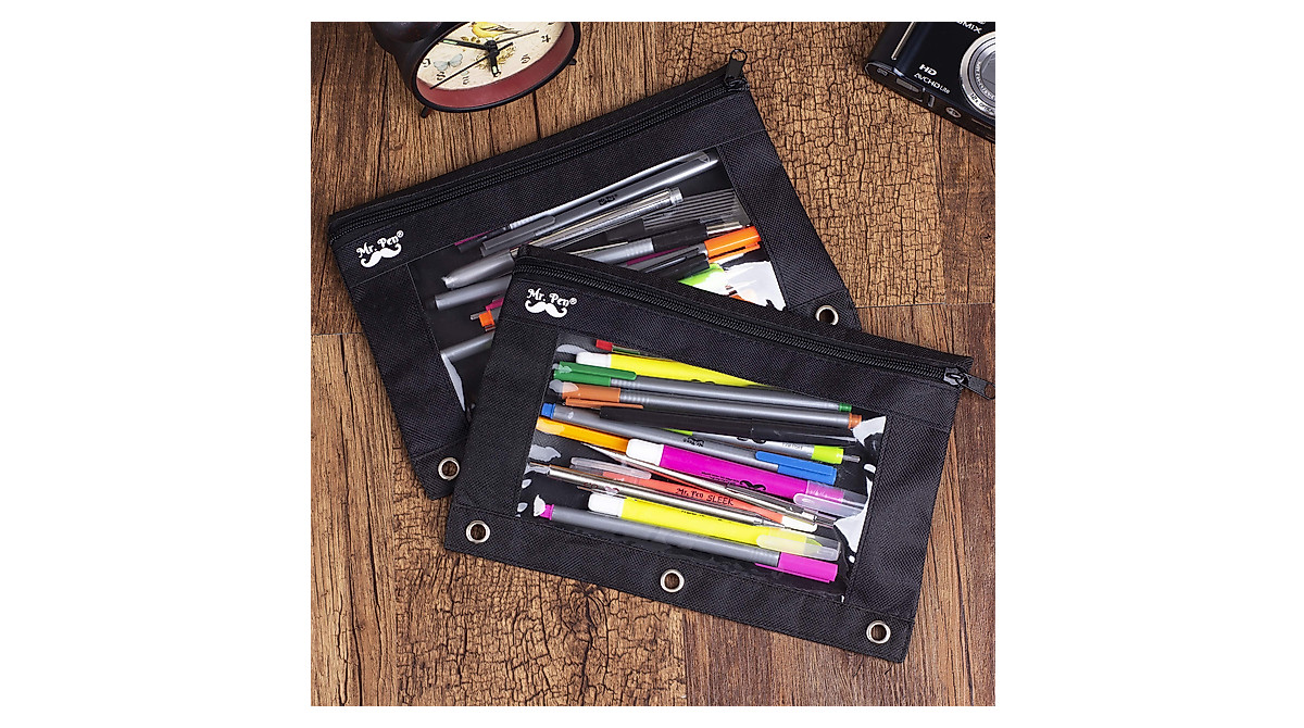 Mr. Pen Black Pencil Pouches - Set of 2 for Binders & Office Use