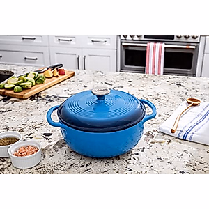 Lodge 4.5 Quart Enameled Cast Iron Dutch Oven with Lid – Dual Handles – Oven Safe up to 500° F or on Stovetop - Use to Marinate, Cook, Bake, Refrigerate and Serve – Caribbean Blue