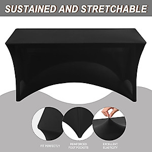 Fixwal Black Table Cloths Rectangle 8FT, 1 Pack Fitted Tablecloth, Table Covers for 8 Foot Tables, Black Washable Table Cloth Rectangle Table, 8FT Stretch Spandex Table Cover (96Lx30Wx30H Inch)