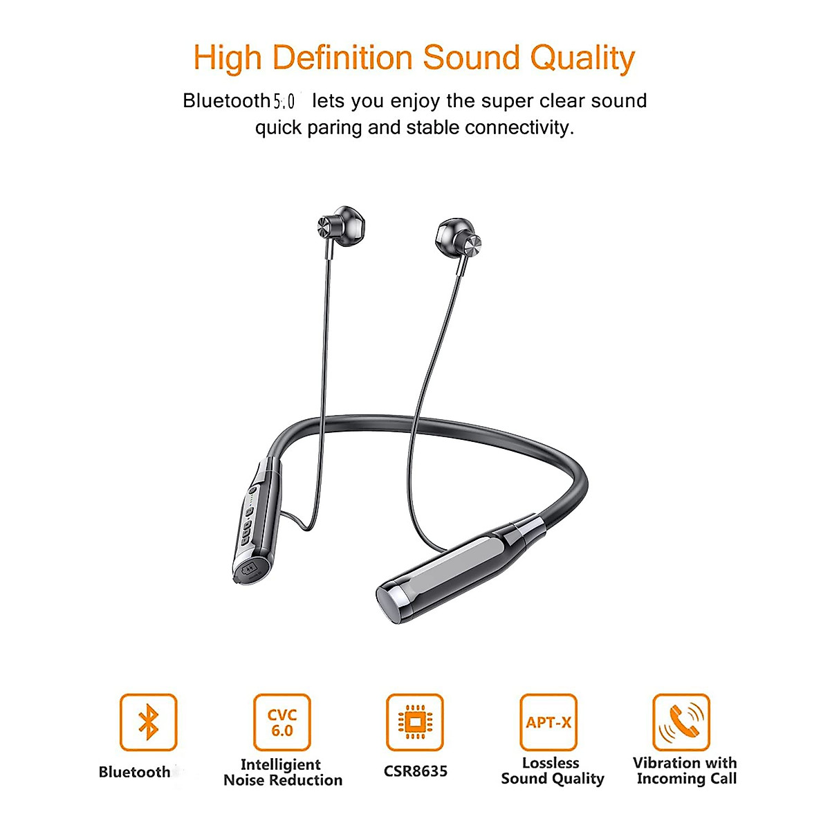 Bluetooth Headphones Neckband Wireless HeadsetTF card can be insertedwith MP3function100 Hours Long Battery Life Built-in Noise Cancelling Microphone Semi-in-Ear Earbuds foRunningDrivingWorking
