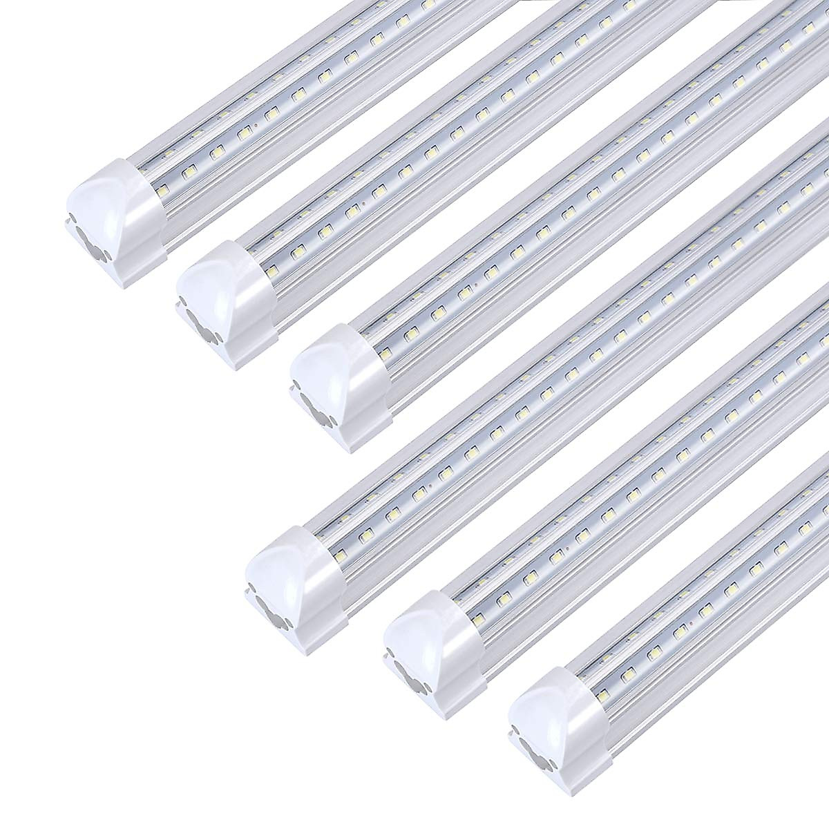 8FT LED Light Fixtures 72W, 8FT LED Shop Light 6000K Cool White Dual Side T8 V-Shape Integrated 8 Foot LED Tube Lights(150W Fluorescent Light Equivalent), 8640Lm, Clear Cover (6 Pack)