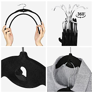 Yaheetech 100 Pack Non Slip Cascading Velvet Hangers - Standard Hangers Felt Suit Clothes Hangers Space Saving 360° Swivel Hook Black