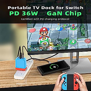 Switch Dock Charger for Nintendo Switch, Mirabox 36W Portable TV Docking Station for Nintendo Switch with 4K@60Hz HDMI/USB2.0/PD USB-C Fast Charging Ports, Full-Featured USB-C to USB-C Cable Included