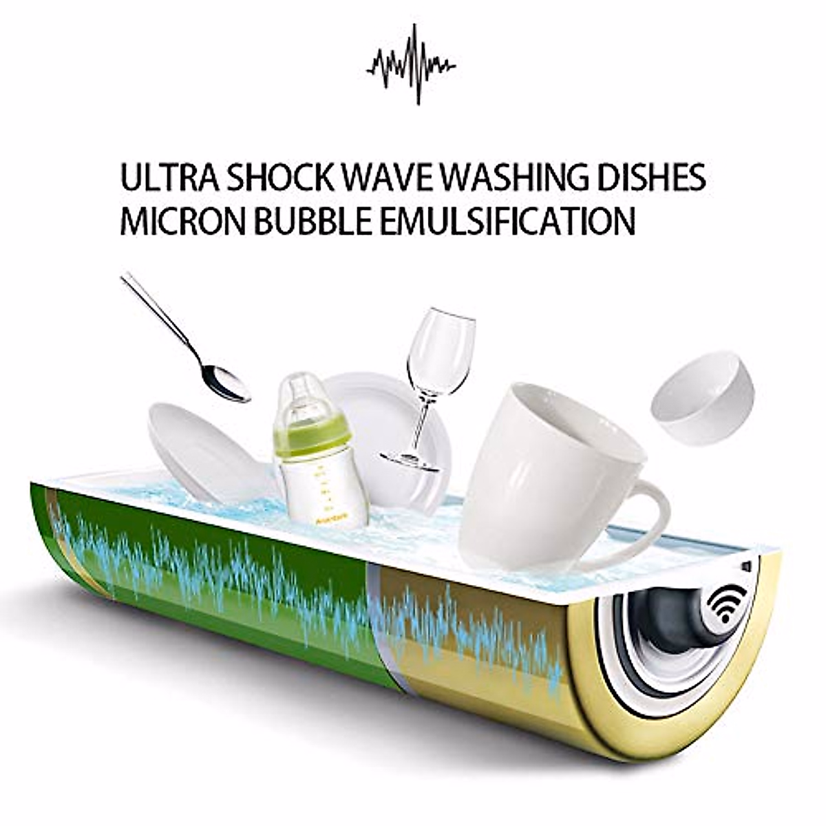 Mini Dishwasher Machine Artificial Wave Design High Pressure Wave Dishwasher USB Portable for Washing Fruit Vegetables Tableware Bowl Chopsticks,blue