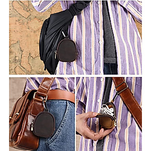 Tomcrazy Coins Mini Backpack Bag Genuine Leather Carrying Case for AirPods Pro 2 1 3, Galaxy Buds, Sony LinkBuds S WF-L900 WF-1000XM4 Cover, Car Keys, Access Card Keychain (Coffee)