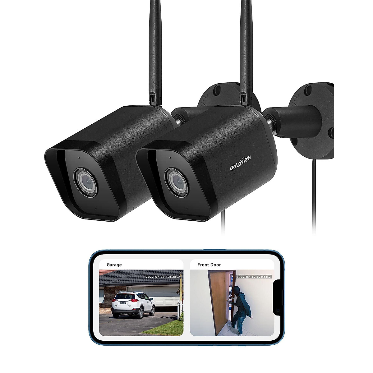 LaView Outdoor Security Cameras 1080P HD,Cameras for Home Security with AI Human Detection,Waterproof IP65,2-Way Audio,Clear Night Vision,2.4G WiFi,SD Card Slot&US Cloud Storage,Work with Alexa,ONVIF