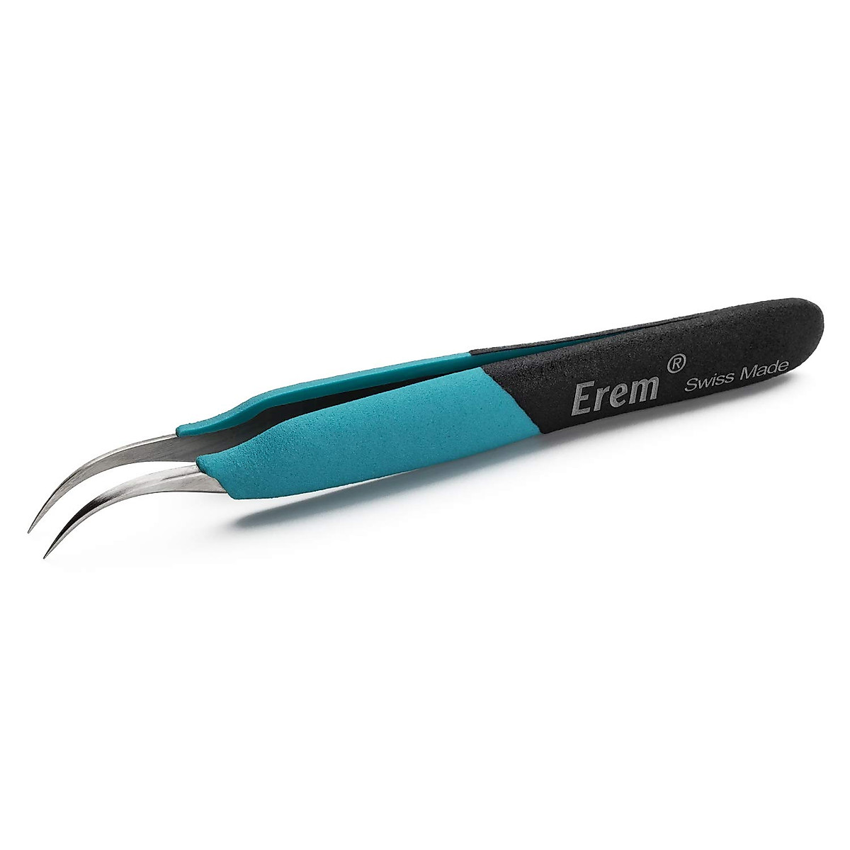 Erem E7SA Stainless Steel Curved Micro Point Anti Magnetic Ergonomic Tweezer, 5" Overall Length, 5" Length, with Curved Micro Point