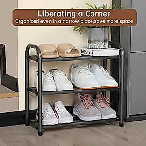 3-Tier Expandable Shoe Rack,Adjustable Shoe Shelf Storage Organizer Heavy Duty Metal Free Standing Shoe Rack for Entryway Closet Doorway (Gray)