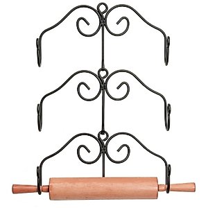 3 ROLLING PIN RACK SET - Three Hand Forged Heavy Duty Wrought Iron Racks Amish Blacksmith Handcrafted & Made in the USA