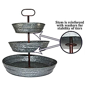 3 Tier Galvanized Steel Serving Tray with Handle, Rustic Vintage Farmhouse Style Party Platters for Cupcakes, Fruit, and Other Desserts or Foods - SciencePurchase