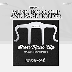 Performore Metal Sheet Music Book Clip and Page Holder for Sheet Music Stand, Piano, Book, Keyboard, Musician, Nickel Plated Bookmark with Velvet Storage Carrying Bag Included (1 Pack)