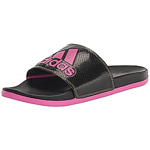 adidas Women's Adilette Comfort Slides Sandal, Black/Lucid Fuchsia/Gold Metallic, 7