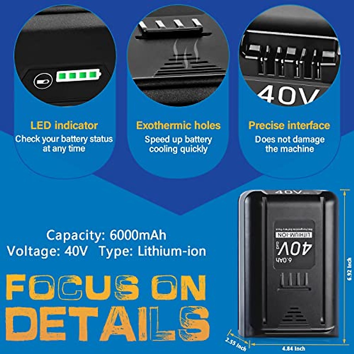 CaliHutt 【Upgrade 40V 6.0Ah Replacement Battery for Kobalt 40V MAX 2540C-06 High Capacity Lithium-ion Battery KB440-03 KB2540C-06 KB640-03 KB240-06 for Cordless Power Tools