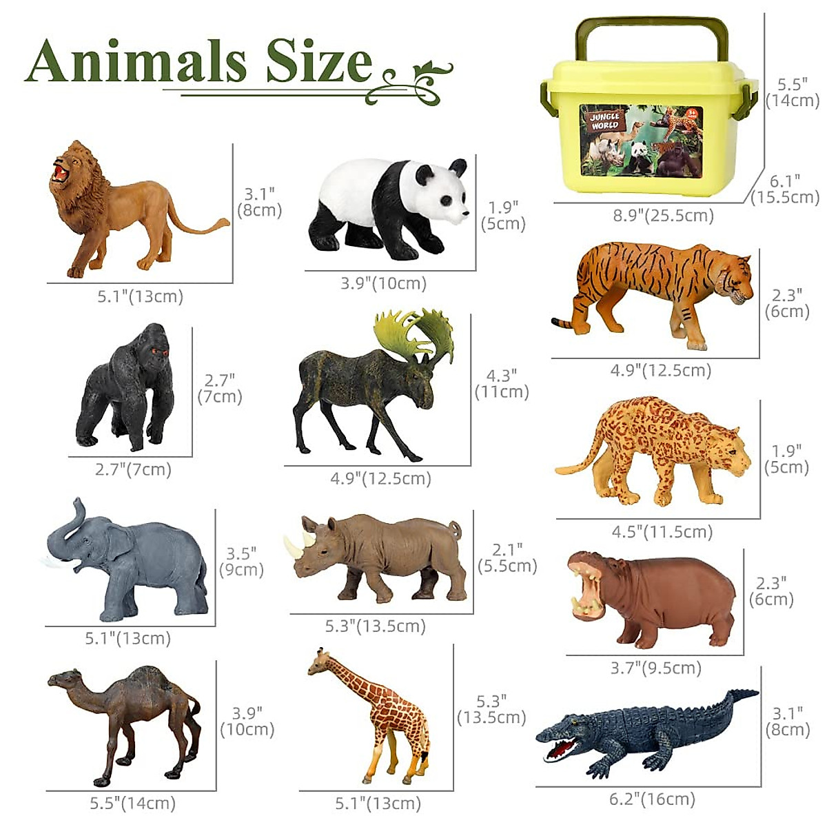 Safari Animal Toys Figures, 12 PCS Realistic Jumbo Wild Jungle Animals Figurines, Large African Zoo Animal Playset with Lion,Elephant,Giraffe, Plastic Animal Learning Toys for Kids Toddlers Boys