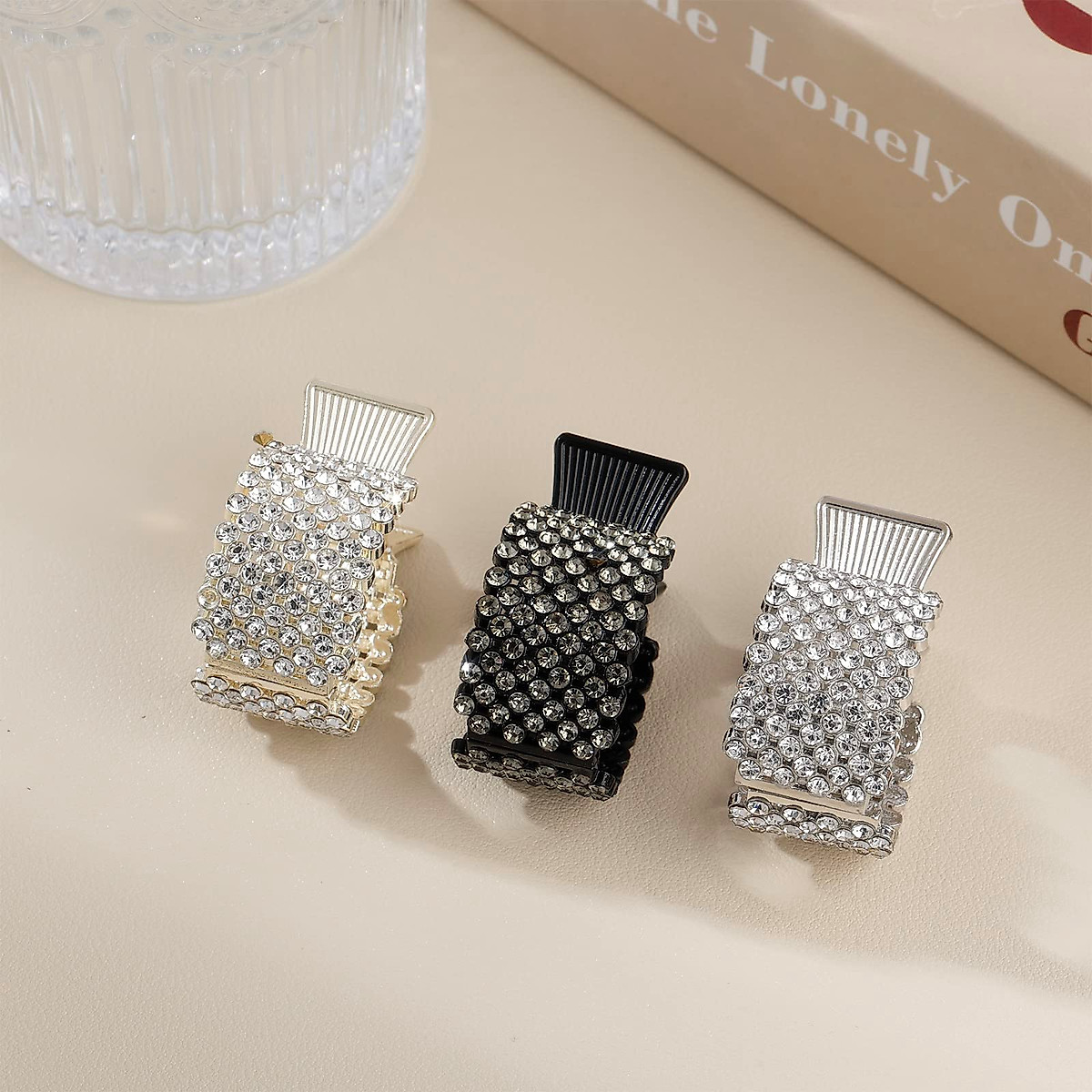 FRDTLUTHW 1.77Inch Small Hair Claw Clips for High Ponytail, Rhinestone Shark Hair Clips for Women Thick Long Hair(Pack of 3)