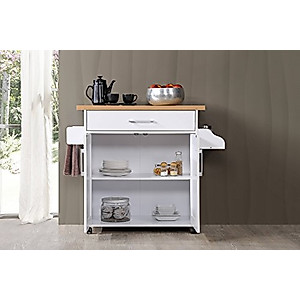 Hodedah Kitchen Island with Spice Rack, Towel Rack & Drawer, White with Beech Top, 15.5 x 35.5-44.9 x 35.2 inches