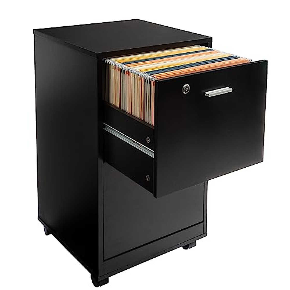 Lavish Home File Cabinet - 2-Drawer Cabinet with Lock and Deep Drawer Storage - Rolling Filing Cabinet for Under The Desk, Home, or Office (Black)