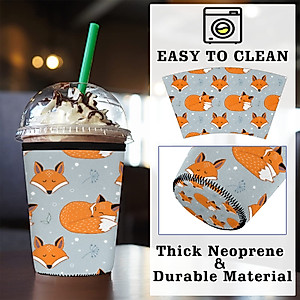 Iced Coffee Sleeve Animal Fox, Fox Flower Reusable Neoprene Insulated Sleeves Cup Cover Holder for Cold Drinks Beverages 22oz - 24oz