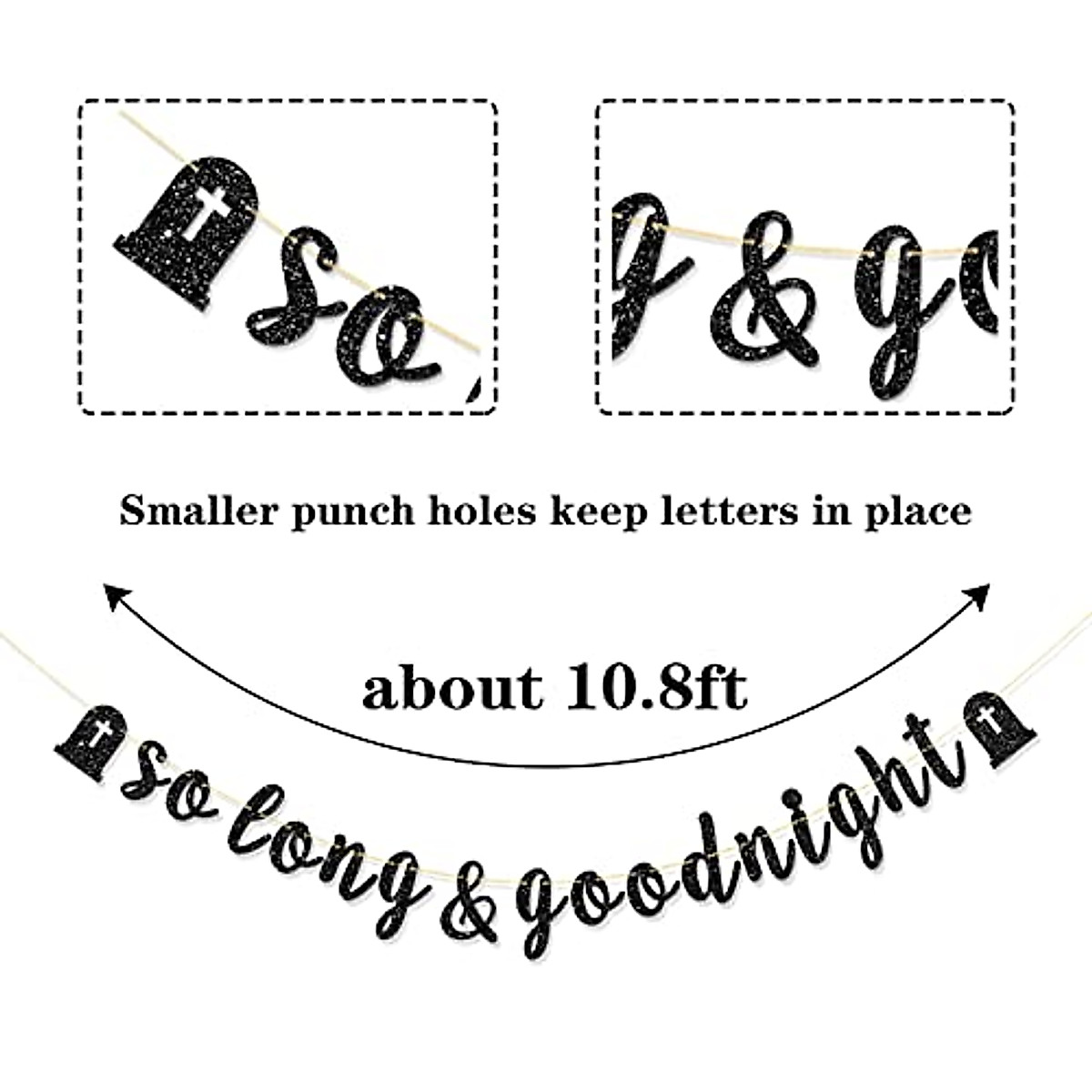 RoadSea So Long & Goodnight Banner - Happy 30th Birthday Party Garland Supplies - Cheers to 30 Years - Funeral for My Youth 30th Birthday Party Decorations - Black Glitter