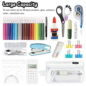 Pencil Case, Grid Mesh Pencil Pouch, Large Capacity White Pencil Bag, Clear Pencil Case with Handle and Zipper, 2-Layer Pen Case Aestheic Stationary Organizer Bag for Office Back to School Supplies