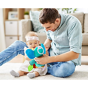 OKIKI Elephant Plush Stuffed Infant Toy, Baby Development Toys with Musical Box, Squeaky Feet, Kids Mirror, BPA Free Teether - Stroller, Crib, Carseat Baby Toys